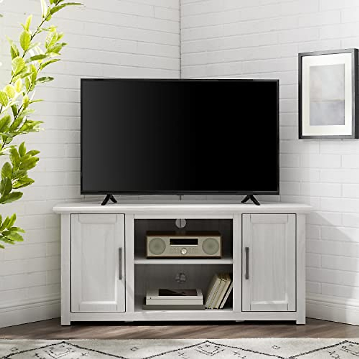 Crosley Furniture Camden TV Stand for 50+ inch TVs, Entertainment Center with Adjustable Storage Shelves, Whitewash
