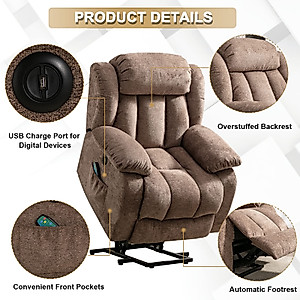 ANJ Power Lift Recliner Chair with Heat & Massage for Elderly, Overstuffed Lift Chairs with USB Port and Heavy Duty Reclining Mechanism(Taupe)