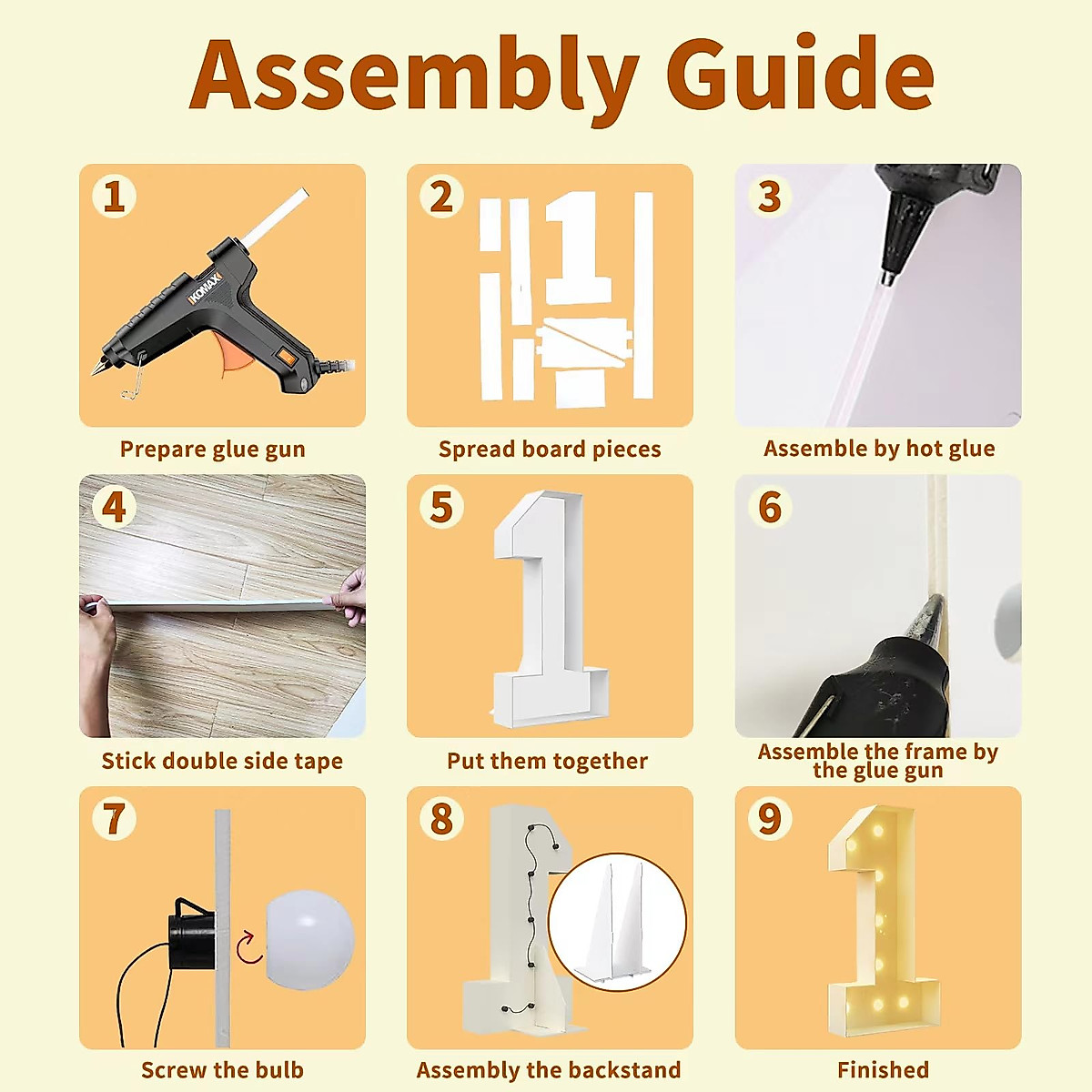 GENNIZZ 4FT Marquee Numbers with Hot Glue Gun, Marquee Light Up Numbers for 1st 21st Birthday Decorations, Marquee Light up Letters Anniversary Party Decor, Mosaic Numbers for Balloons Number 2