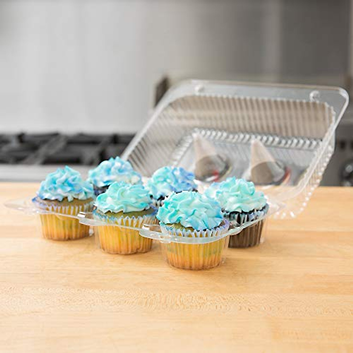 10 Cupcake Containers Plastic Disposable | High Dome Cupcake Boxes 6 Compartment Cupcake Holders Disposable Cupcake Carrier | Half Dozen Cupcake Trays | Durable Cup Cake Muffin Packaging Transporter