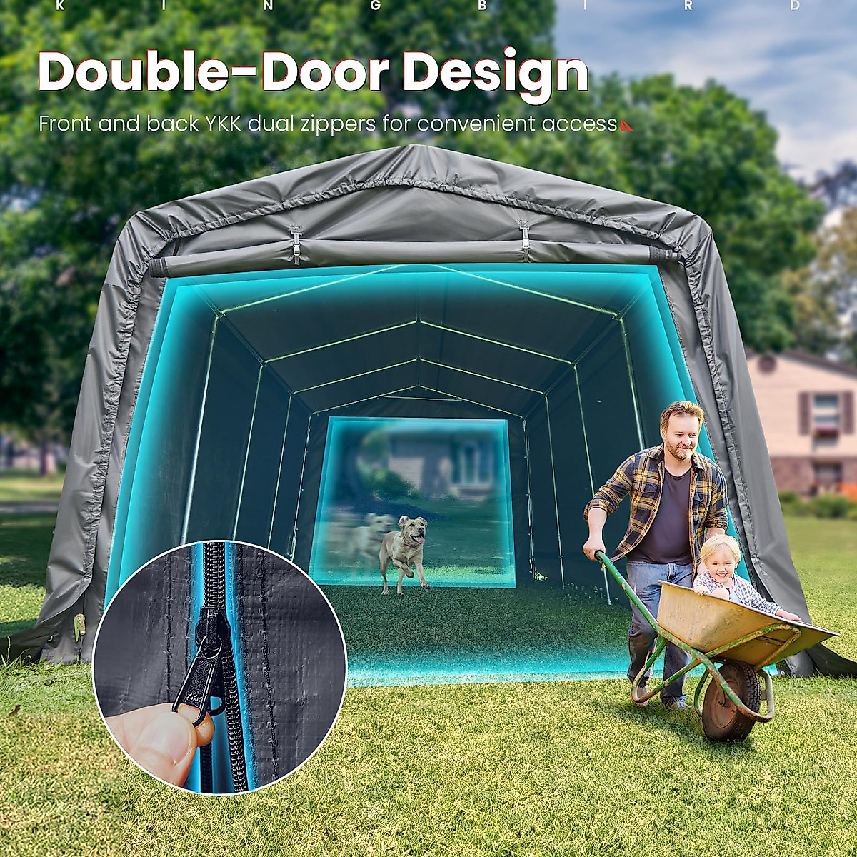 KING BIRD 10' x 20' Heavy Duty Anti-Snow Carport Peak Style Car Canopy Outdoor Instant Garage Car Tent with Reinforced Ground Bars