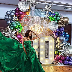 Metallic Balloon garland kit 150PCS Hot Pink Purple Green Blue Silver Gold Latex starburst 80s 90s Disco ball Party Balloons for Birthday Graduation last bachelorette Decoration new year eve supplies