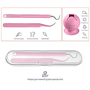iVyne Berry and Silicone Weeding Tools for Vinyl, Suction Vinyl Weeding Scrap Collector Holder, Craft Tweezer, Weeder, Vinyl Weeding Tool Kit for Cricut, Silhouette Accessories Scrap Storage - Pink
