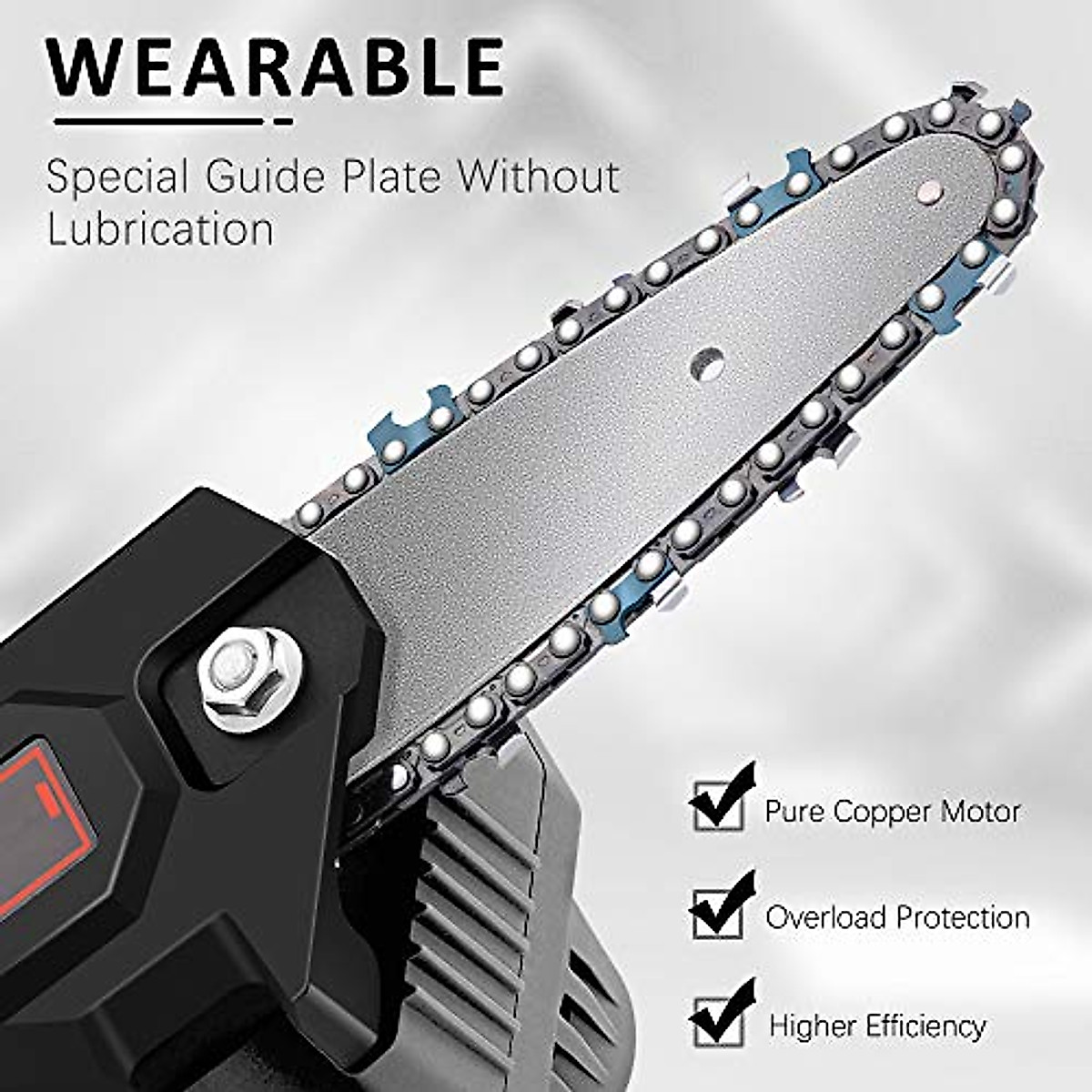 SEAAN Electric Pruning Saw, Mini Electric Chain Saw,Rechargeable 21V Lithium Battery Powered Tree Branch Pruner Garden Tool(Black)