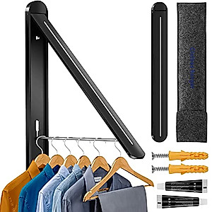 ENKUY Clothes Drying Rack Folding, Laundry Clothes Hanging Rack, Wall Mounted Retractable Clothing Dryer Hanger for Laundry Room Organization, Bathroom, Garage, Indoor and Outdoor (Black)