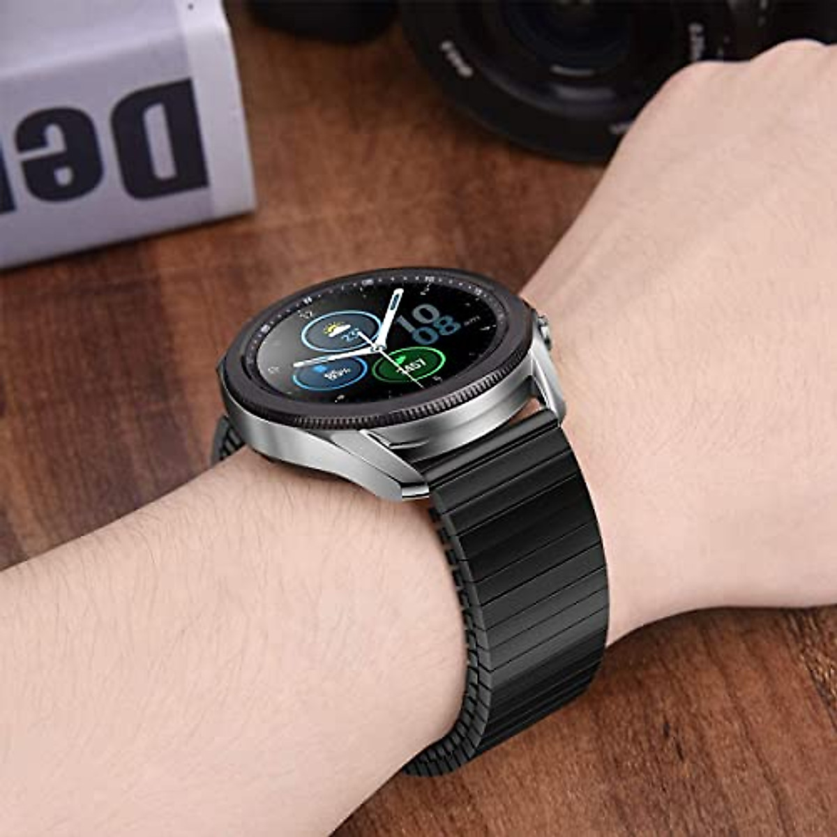 20mm Solo Loop Stainless Steel Metal Replacement Expansion watchband,Compatible Fossil Q Gazer, Huawei, Garmin Amazfit Ticwatch Ms/Men’s Sport Stretchable No Buckle Bands Strap (6.1‘’（15.5cm), Black)