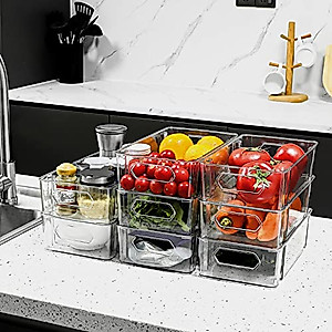 YKSLEMON Refrigerator Organizer Bins, Stackable Plastic Food Storage Bins Kitchen Organizer Set of 8, For Freezers, Countertops and Cabinets