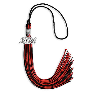 Endea Graduation Mixed Double Color Tassel with Silver Date Drop (Black/Red, 2024)