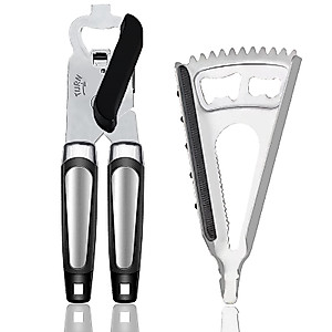 2PCS Can Opener Manual and Jar Opener for Weak Hands or Seniors with Arthritis, Manual Can Opener Smooth Edge Cutting No More Jagged Edges, 5 in 1 Jar Opener for Seniors with Arthritis