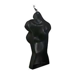 DisplayTown Black Male and Female Mannequin Torso with Metal Stand Hollow Back Body Stackable Dress Form for Tshirt Display, Countertop, Craft Shows, Photos and Design, S-M Clothing Size