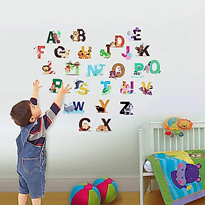 OOTSR 26 Alphabet Wall Decals, Removable Wall Decals Stickers Decor, Colourful Animal Alphabet ABC Wall Stickers for Nursery Bedroom Living Room décor