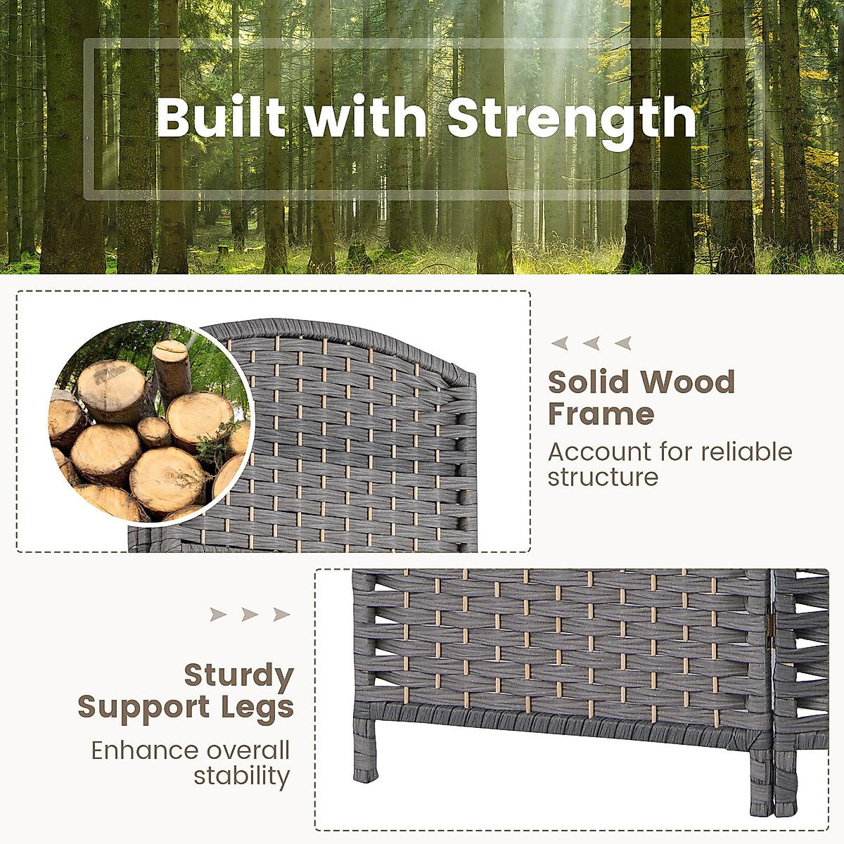 Giantex Room Divider 4 Panel, 6FT Tall Folding Privacy Screen with Solid Wood Frame, Hand-Woven Texture, Fully Assembly, Freestanding Wall Partition Room Dividers for Bedroom Office Patio