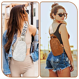 AI EN JIU Sling Bag for Women, Crossbody Fanny Pack Sling Chest Bag for Women, Leather Sling Daypack Shoulder Backpack with 2 Adjustable Straps (Brown)