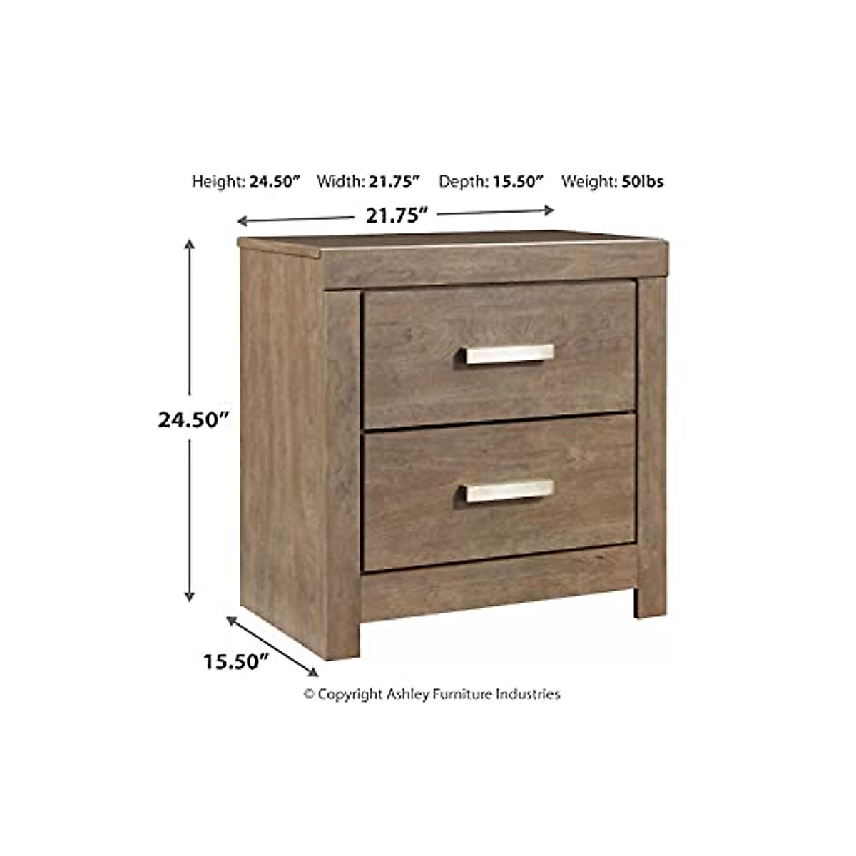 Signature Design by Ashley Culverbach Modern 2 Drawer Nightstand with 2 USB Charging Stations, Weathered Gray