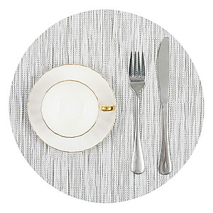 SHACOS Round Table Placemats Set of 5 Wedge Shaped Place Mat with Round Centerpiece Mat Heat Resistant Table Mats Washable (5, Gray White)