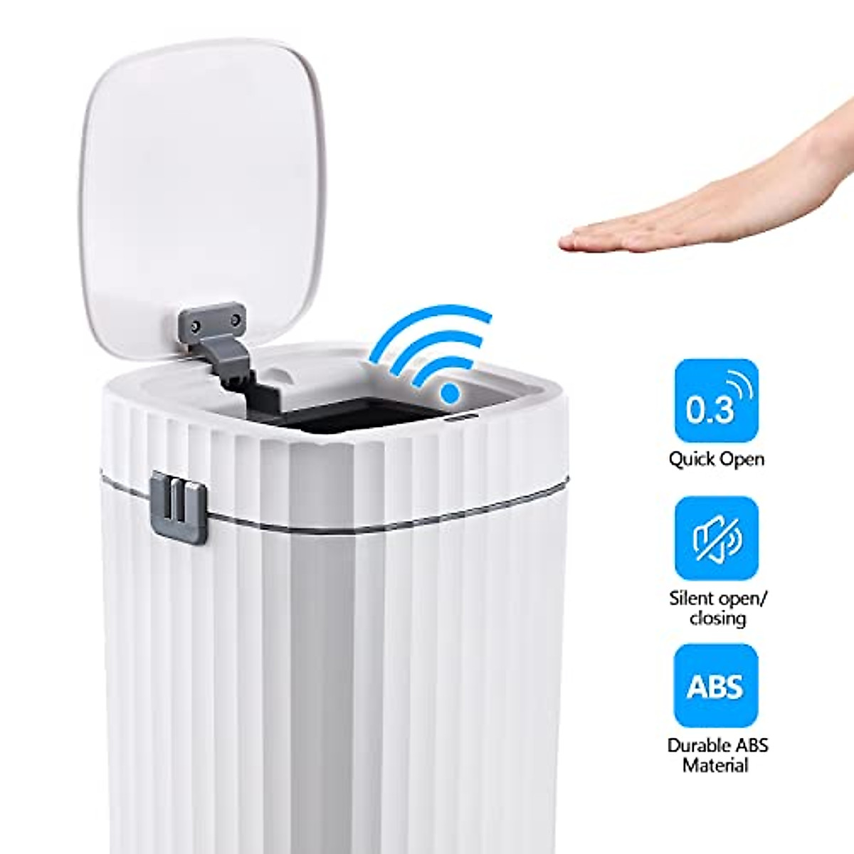 ELPHECO 4 Gallon Automatic Trash Can with Lid, 15.5 L Waterproof Motion Sensor Bathroom Trash Can, Sensor Garbage Bin for Bathroom, Office, Grey