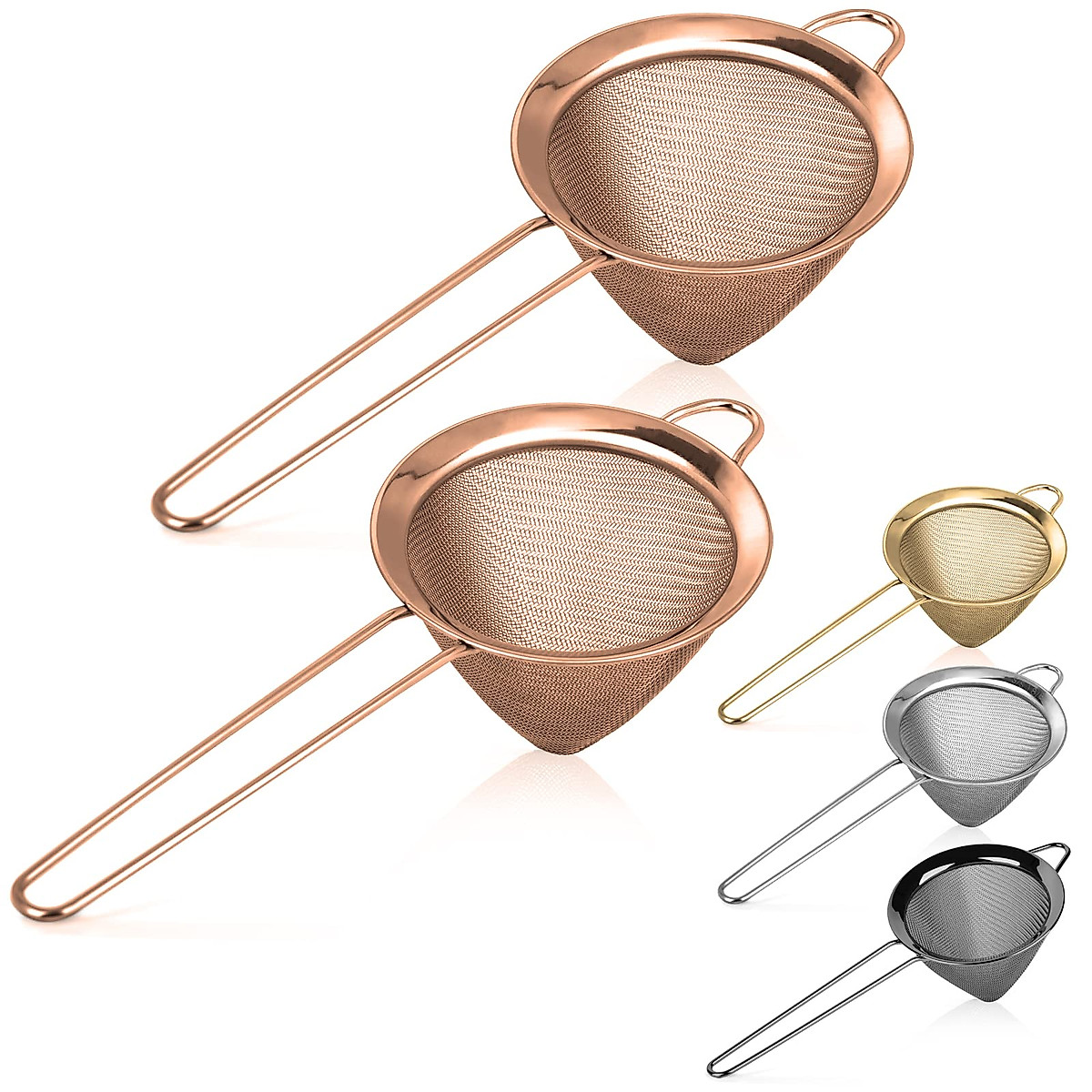 2 Pack Stainless Steel Small Food Strainer, Fine Mesh Sieve with Long Handle, Cocktail Strainer For Cocktails, Tea Herbs, Coffee & Drinks, Rust Proof & Great as Tea Strainer, 3.5inch