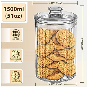 Vinkoe Cookie Jar, 51oz Acrylic Candy Jars with Lids, Apothecary Jars, Clear Cookie Jars Containers for Candy Buffet, Office Desk, Party Table, Nuts, Cookies, Chocolate, Coffee, Tea
