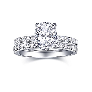 AONED Wedding Rings For Women Engagement Ring Fake Faxu Engagement Rings For Women Cubic Ziornia Wedding Band Ring Set 2CT Carat Cheap Oval Cz Bridal Promise Rings For Her, Size 5.5