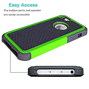 Jeylly iPhone SE Case (1st gen - 2016), iPhone 5S Cover, Shock Absorbing Hard Plastic Outer + Rubber Silicone Inner Scratch Defender Bumper Rugged Hard Case Cover for Apple iPhone SE/5S - Green