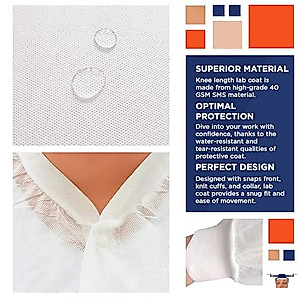 EZGOODZ White Disposable Lab Coats for Adults, S. 10 Pack Disposable Lab Coat with Snaps. SMS 40 GSM Medical PPE Coat. Painting Lab Coat Disposable with Snaps Front, Knit Cuffs, Collar, 3 Pockets