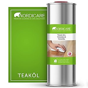 Nordicare Teak Oil (1L) - Wood Oil for The Entire Indoor Area - Revives The Original Color of Wood - Premium Teak Oil Wood Care Oil with Stain Protection - Natural Silk Matt Finish-Made in Denmark