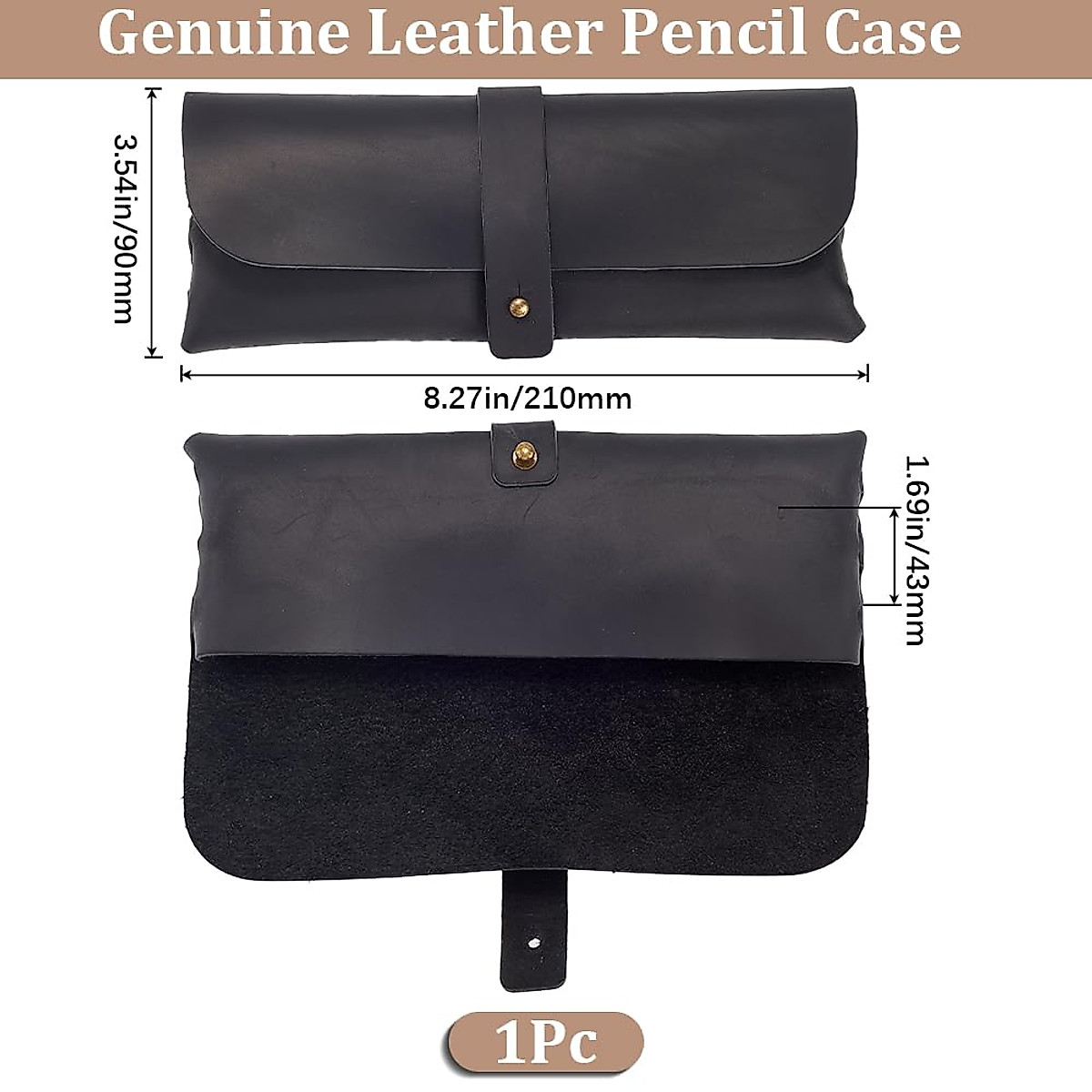 GORGECRAFT Retro Black Crazy Horse Leather Pencil Case Genuine Leather Snap Cover Pen Cases Large Capacity Leather Pencil Pouch Vintage Holders for Pen Pencils Men Women Glasses Sunglasses