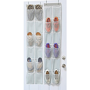 Simple Houseware 24 Pockets - 2PK 12 Large Pockets Over Door Hanging Shoe Organizer, Grey