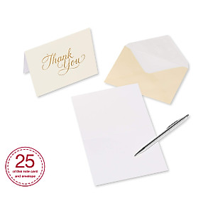 American Greetings Wedding Thank You Cards with Envelopes, Gold and Cream (50-Count)