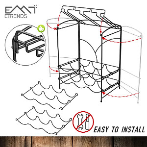 EMT ETRENDS Wine Rack Countertop, Wine Holder for 6 Bottles and 6-9 Glasses, Freestanding Wine Storage Shelves for Kitchen, Pantry, Cellar, Bar, Black.