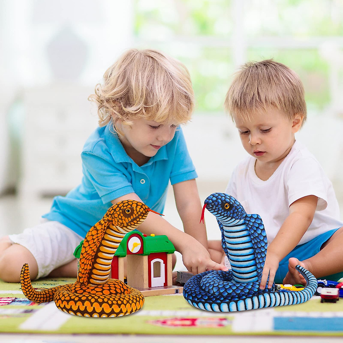 Sosation 3 Pcs Snake Stuffed Animal 43 Inches Cobra Snake Plush Toy Large Realistic Snake Stuffed Animal Toy with Red Tongues Python Stuffed Dolls Gifts for Children Kids