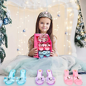 Mastom Girls Play Set! Fashion Princess Dress Up Shoes and Tiara (3 Pairs of Shoes + 1 Tiara) Role Play Collection for Little Girls