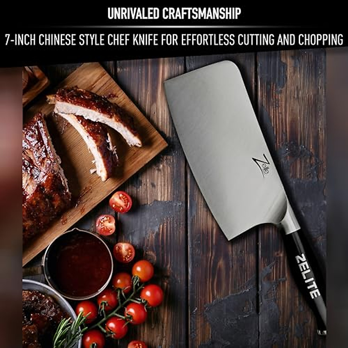 Zelite Infinity Butcher Knife 7 Inch, Meat Cleaver Knife, Chopping Knife, Meat Knife, Meat Cutting Knife, Big Knife, Chinese Cleaver Knife - German High Carbon Stainless Steel - Razor Sharp Knife