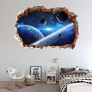 HERRA 3D Planet Universe Galaxy Outer Space Wall Decal Spacecraft Astronaut Wall Stickers, Peel and Stick Removable Space Capsule Window Wall Stickers Wall Mural for Kids Room (blue2)