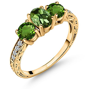 Gem Stone King 18K Yellow Gold Plated Silver Green Tourmaline and Green Chrome Diopside Ring For Women (1.82 Cttw, Gemstone Birthstone, Available In Size 5, 6, 7, 8, 9)