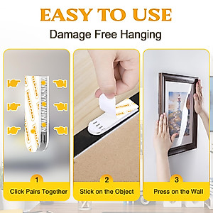 EMITEVER Picture Hanging Strips Heavy Duty, Damage Free Hanging Picture Hangers for Walls, Picture Hanging Kit, Hanging Hooks Without Nails, Medium Poster Wall Strips White 20-Pairs (40 Strips)