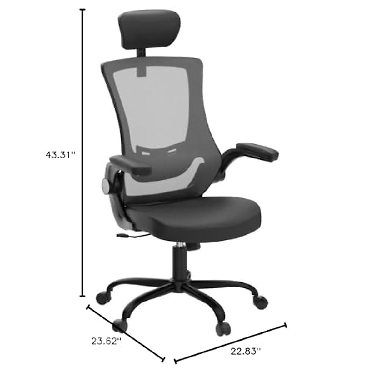 Totnz Ergonomic Office Chair with Mesh Back and Leather Cushion,Lumbar Support Computer Chair with Flip-up Arms and Adjustable Height,Home Office Desk Chairs(Black)