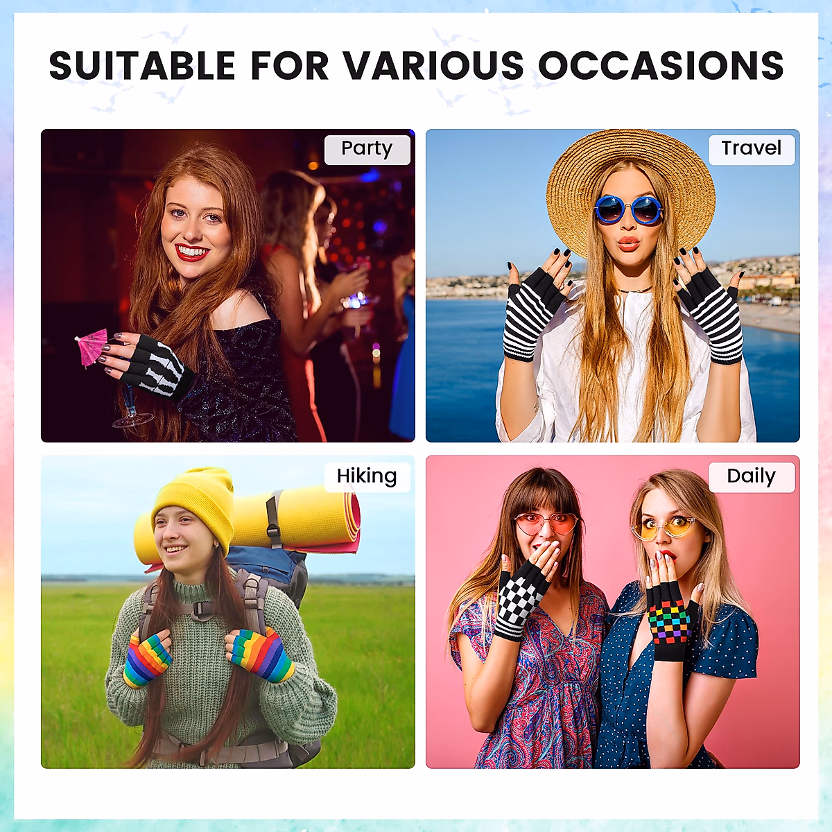 Simplicity Skull Gloves Women Men Knitted Stretchy Skeleton Fingerless Gloves