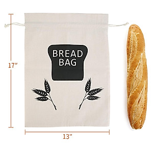 CIVJET 2pk Reusable Linen Bread Bags with TPU Lining, 17" x 13", Beige, Drawstring Closure, 2 Count