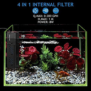 NO.17 Submersible Aquarium Internal Filter 8W, Adjustable Fish Tank Filter with 200 GPH Water Pump for 10-50 Gallon Fish Tank