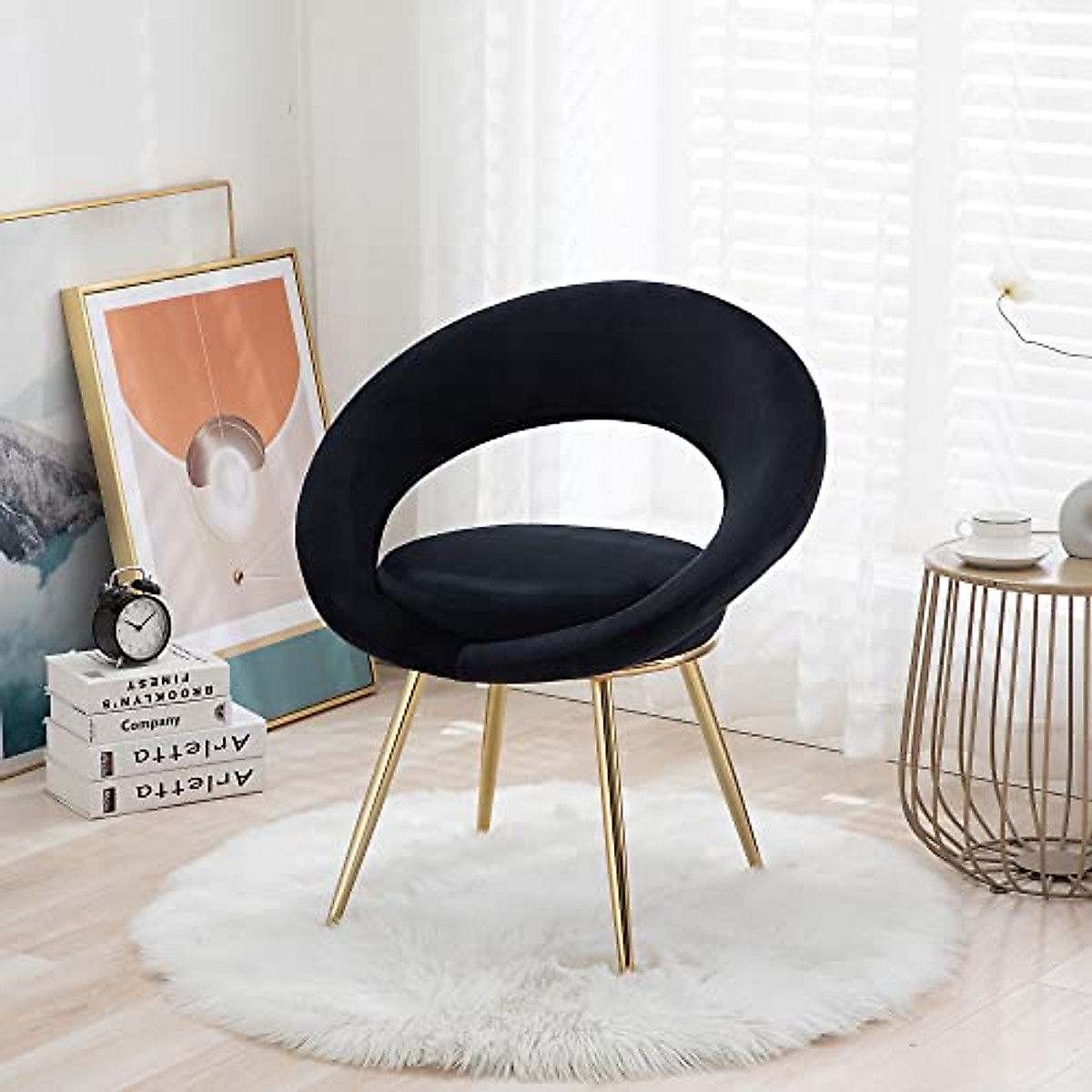 HomVent Modern Makeup Desk Chair Vanity Chair,Round Back Dining Chairs Accent Chairs with Golden Metal Leg for Bedroom Living Room Vanity Dining Room