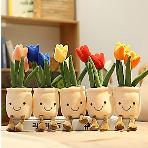 XIZHI 2Pack Tulip Plush Toy 13" Succulent Flower Pot Plush Pillow Toy Stuffed Throw Plushie Pillow Doll for Office and Kids Room Decorate,Blue+Yellow