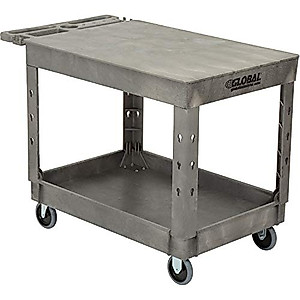 Global Industrial Plastic 2 Flat Shelf Service & Utility Cart, 44" x 25-1/2", 5" Rubber Caster