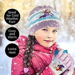 Disney Girls Winter Hat with Knit Mittens Set and Insulated Ski Ages 2-4 or Frozen Knit Gloves and Glove Set, Age 4-7