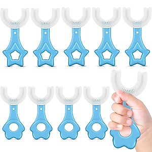 CHENGU 10 Pieces Kids Toothbrushes Manual U Shaped Toothbrush Soft Silicone Kids U Toothbrush Cleaning Style Toothbrush Whole Mouth Tooth Brush for Toddlers and Children (Blue,Fresh Style)