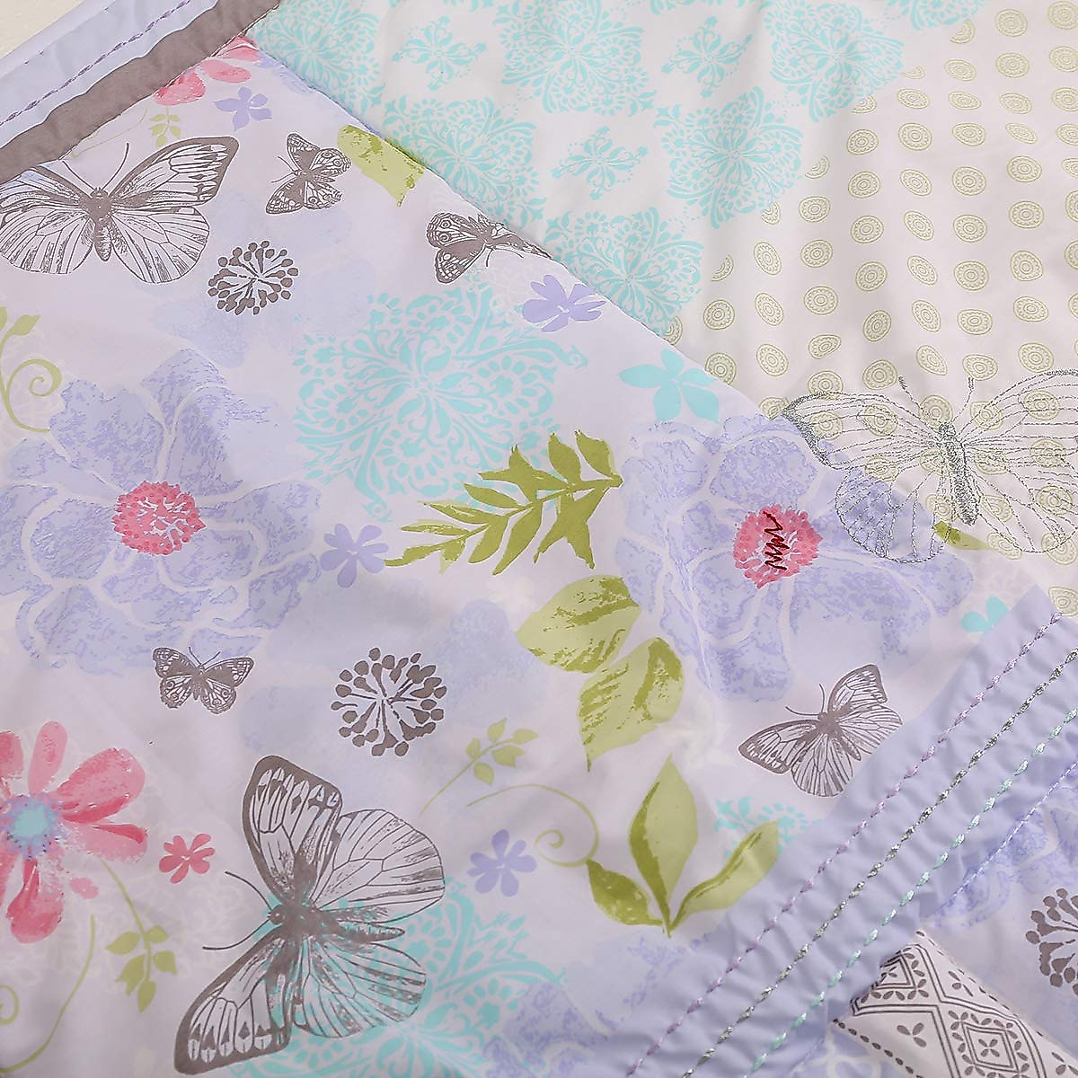 CribMATE 2 PCs Pink Butterfly Themed Nursery Crib Bedding Set 2 PCs Purple Butterfly Nursery Crib Bedding Set Embroidery Butterfly Baby Girl Bedding Cot Set Quilt + Fitted Sheet, 28 X 52