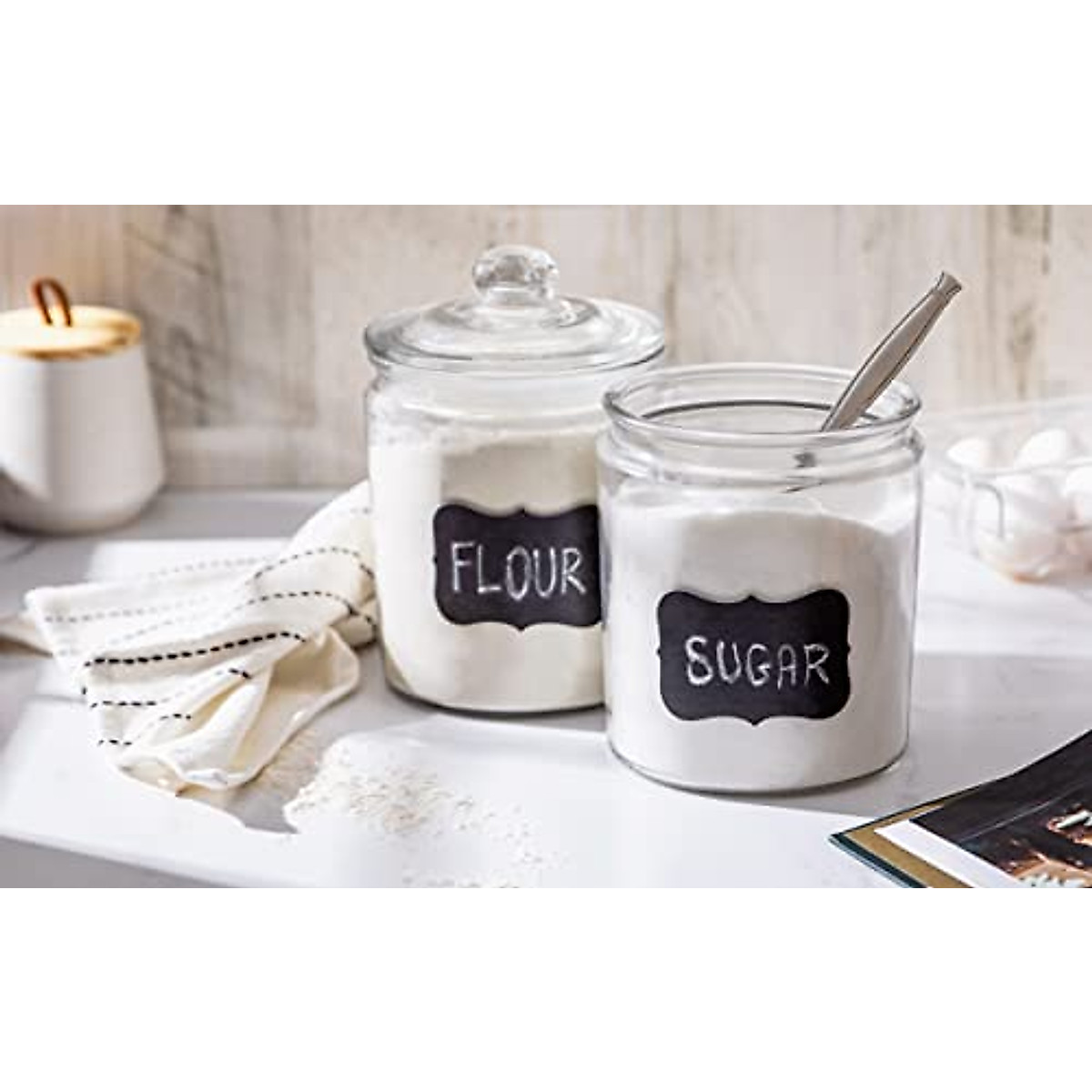 KooK Glass Kitchen Jars, Food & Cookie Storage Containers for Pantry, Bathroom Apothecary Canisters, Dishwasher Safe, with Chalk and Labels, 1/2 Gallon, Set of 2