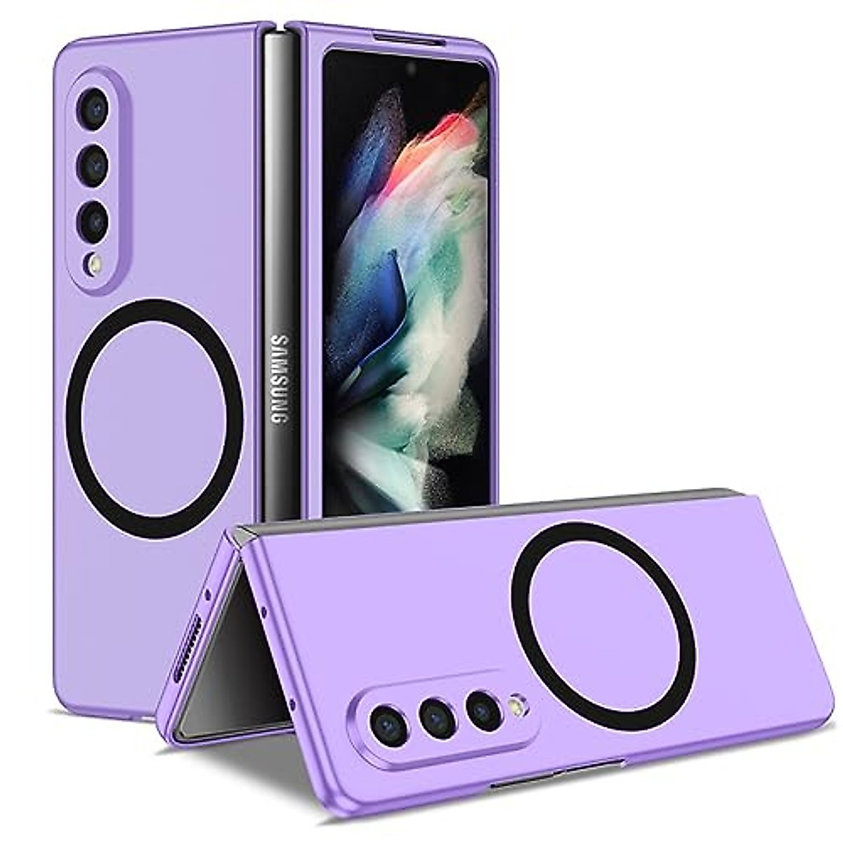 Magnetic Wireless Charging Case for Samsung Galaxy Z Fold 4 3 Matte No Fingerprint Shockproof Bumper Shell for Z Fold4 Fold3,Purple,for Galaxy Z Fold 3