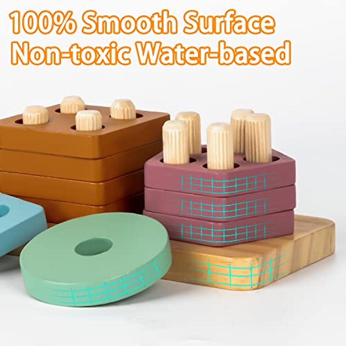 Montessori Toys for 1 Year Old Baby Boy Girl, Wooden Blocks & Stacking Toys for Toddler, Color Recognition Shape Sorter Educational Wooden Toys for Kids 1 2 3 4 year old Preschool Learning Puzzle Gift