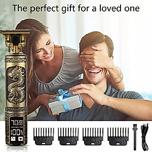 Hair Clippers for Men,Professional Zero Gapped Cordless Rechargeable Beard Trimmer,T-Blade Baldhead Razor with 4 Combs,Precision Haircut & Grooming Kit for Barbershop, Dragon Phoenix